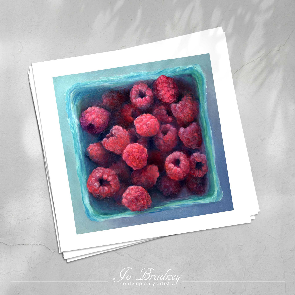 Raspberry Jewel Box - Oil Painting Art Print | square fruit still life ...